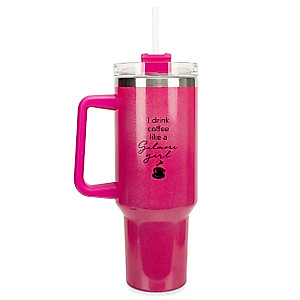 Elanze Designs I Drink Coffee Like A Gilmore Girl 40 oz. Stainless Steel, Large Water Bottle Coffee Mug, Spill & Leak Resistant, Thermal Travel Tumbler with Handle, Lid & Straw, Hot Pink