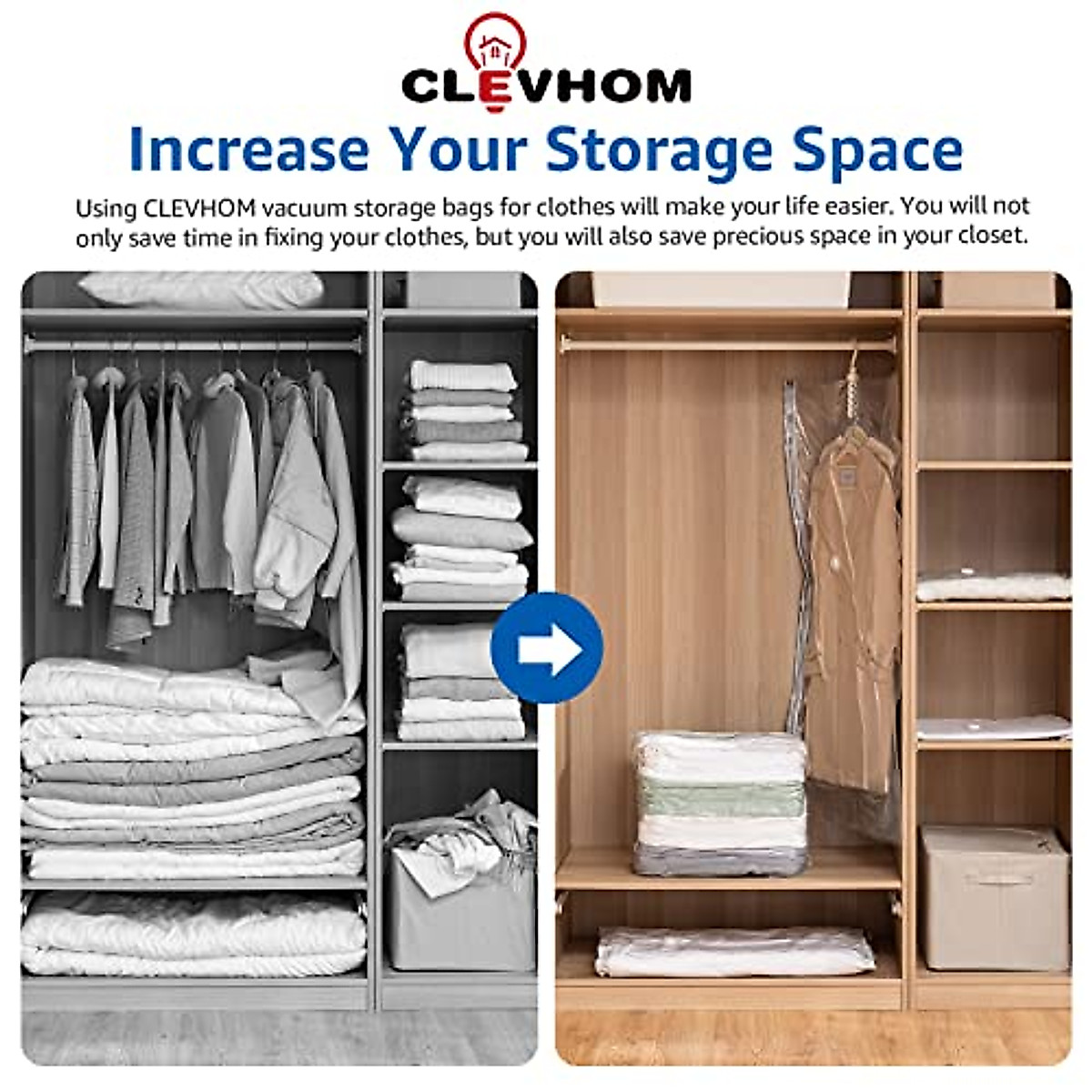 Vacuum Storage Bags Combo 8 Pack, Vacuum Sealed Bags for Bedding and Clothes, Hanging and Cube Vacuum Sealer Bags for Bedroom Closet Storage, Large and Small Travel Compression Bags