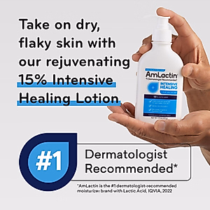 AmLactin Intensive Healing Body Lotion for Dry Skin, 7.9 oz Pump Bottle, 2-in-1 Exfoliator and Moisturizer with Ceramides and 15% Lactic Acid for 24-Hour Relief from Dry Skin (Packaging May Vary)