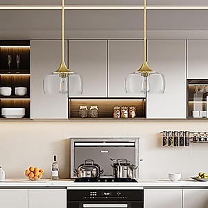 1 Light Semi Flush Mount Ceiling Light Pendant Light Modern Handblown Clear Glass Shade Classic for Farmhouse, Entryway, Dining Room, Kitchen Island (1 Pack, 10" Gold Pendant Light)