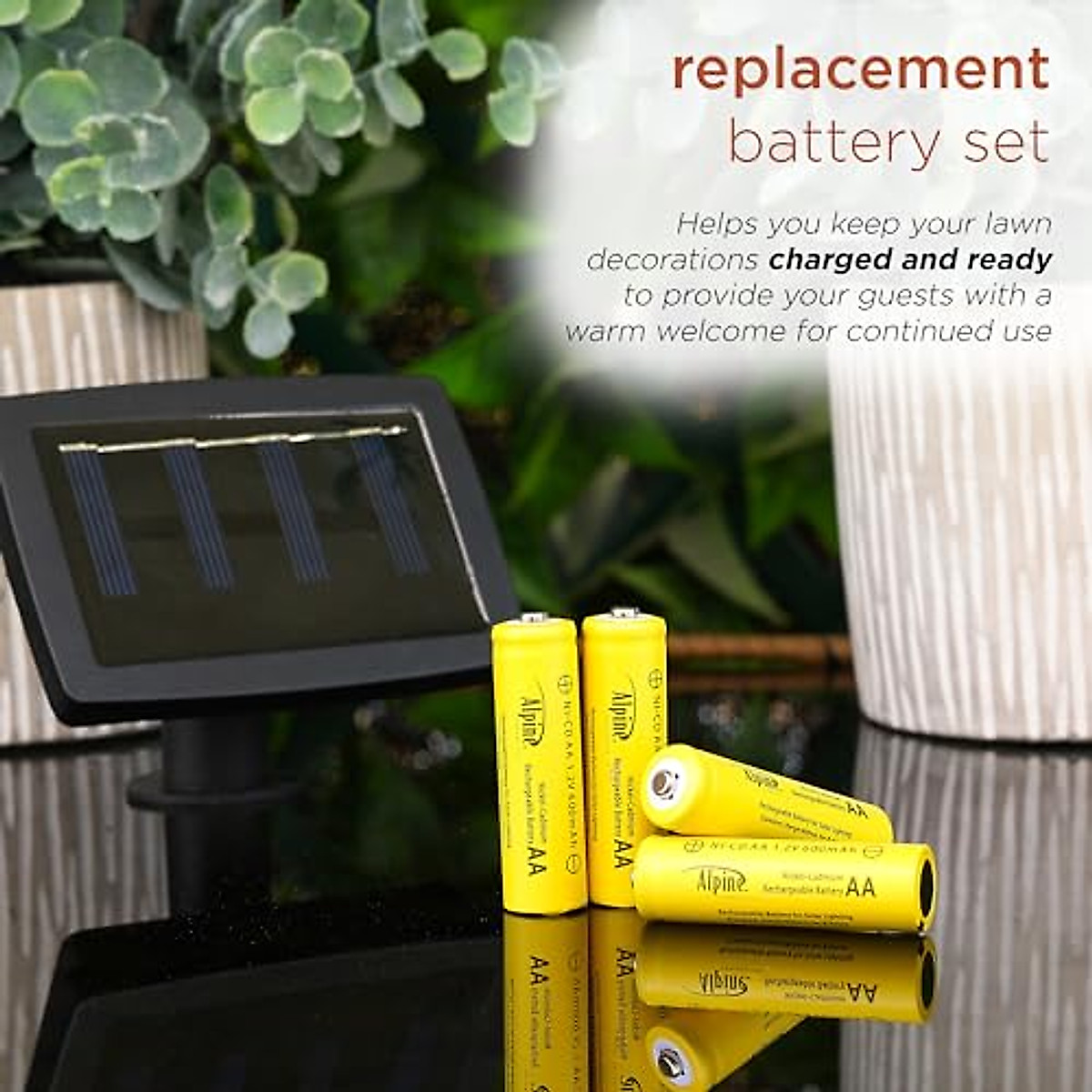 Alpine Corporation AA Ni-CD Replacement Rechargeable Batteries for Solar Powered Garden Lights, Set of 4