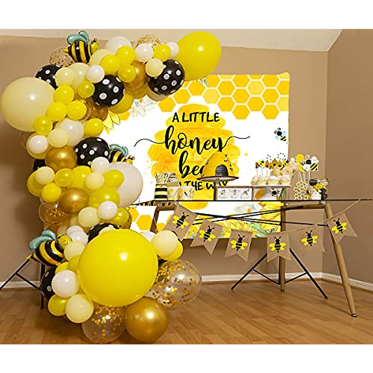 Mocsicka Bee Backdrop for Baby Shower Boy Girl Sweet As Can Bee Gender Reveal Party Decoration A Sweet Little Honey Bee is on The Way Honeycomb Bumblebee Party BannerBackground (7x5ft (82x60 inch))