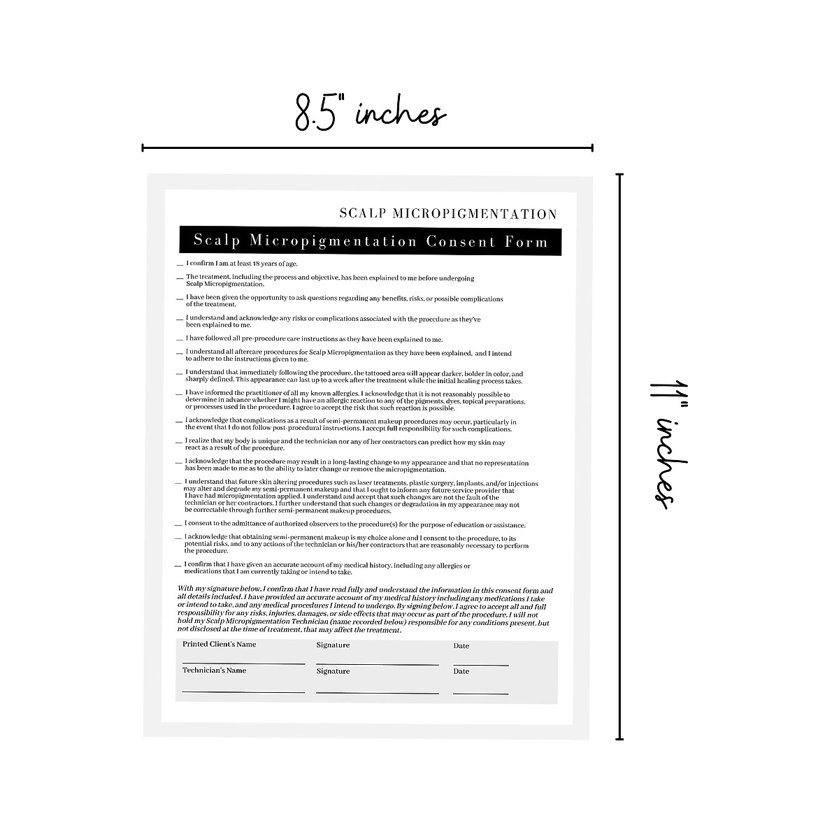 Scalp Micropigmentation Client Intake Forms: Intake,Consent,Consultation and Aftercare Forms | 75pk 25 of Each | for PMU Scalp Tattoo Professional Pigmentation 8.5 x 11” in Forms, Black and White