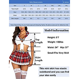 ADOME Sexy Lingerie Sets for Women Two Piece Lingerie Outfits Sexy Lace Lingerie with Tie Top and Mini Pleated Skirt (White, Small)