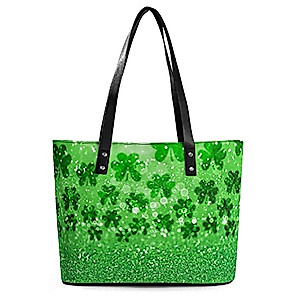 Womens Handbag Irish Shamrock Clovers Leather Tote Bag Top Handle Satchel Bags For Lady