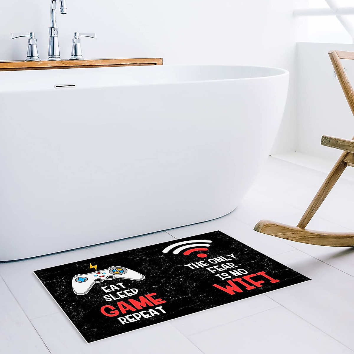 Video Game Art Funny Quotes Doormats Indoors Entrance Door Mat,Games Gamer Gamepad Earphone Waiting to Load Black Front Entry Way Welcome Kitchen Floor Door Mats,Bath Mats Accent Runner Rug,20x32