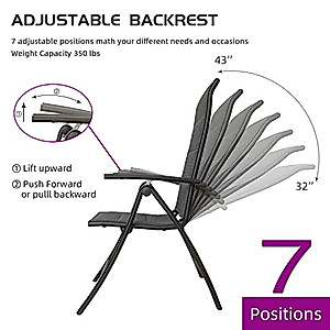Domi Patio Outdoor Sling Chairs Set of 2, Folding Chairs Outdoor Reclining Camping Padded Chairs with Armrest Adjustable High Backrest Portable Chairs