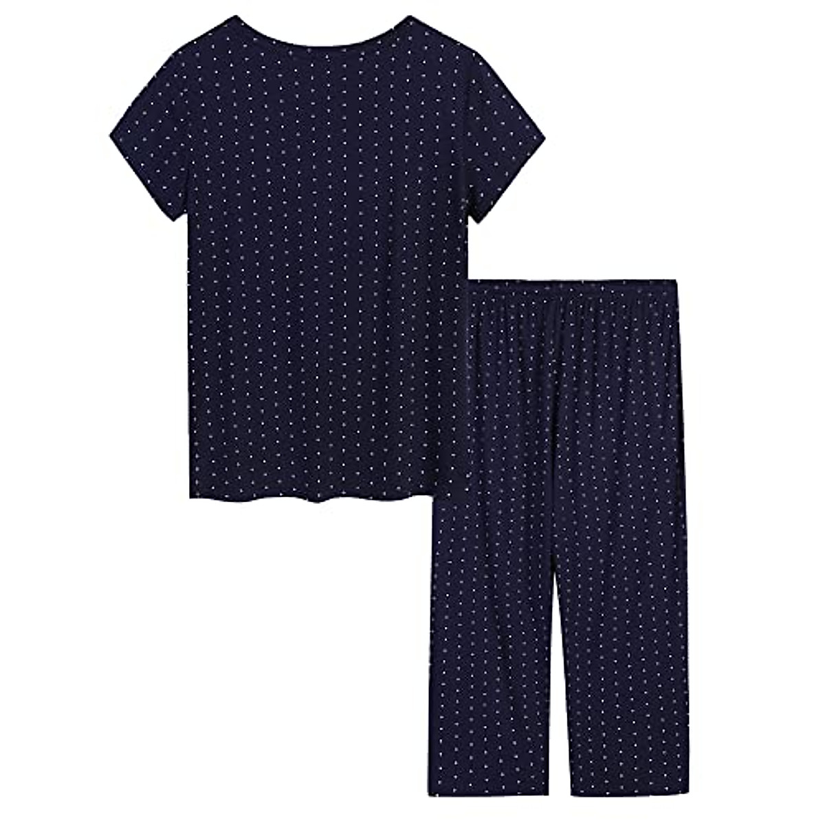 Joyaria Ladies Bamboo Pajamas Summer Cooling Ultra Soft Short Sleeve Capri PJs Set Sleepwear Petite (Navy Polka Dot, Small)