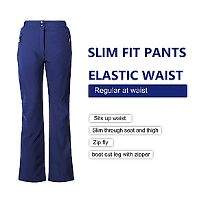 Outdoor Ventures Women's Sleek Waterproof Softshell Fleece Lined Ski Snow Insulated High Rise Hiking Pants with Bottom Zipper