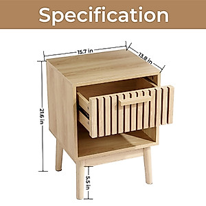 JoanKaren Boho Nightstand Set of 2, Farmhouse Small End Table, Bed Side Table with Drawer, Modern Wood Night Stand Bedside Table with Open Shelf for Bedroom, Living Room and Small Spaces (Natural)