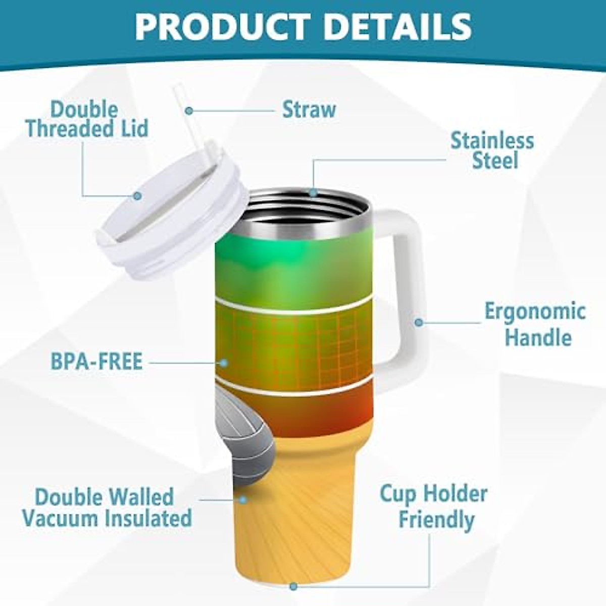 RPLIFE Chic Volleyball Court Orange 40 Oz Tumbler with Handle and Straw, 30 Oz Tumbler with Handle, Travel Coffee Tumbler