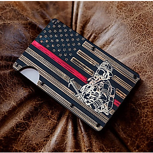 MIKENCO Firefighter Gifts for Men Fire Wallet Helmet Fireman Tools Fighter Dept Department Card Holder Metal Aluminum Firefighter Wallet