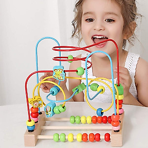 Joqutoys Bead Maze Toy for 1 2 3 Year Old Kids, Wooden Colorful Roller Coaster Circle Toys, Early Educational Toys for Toddlers, First Birthday Gifts for Boys Girls
