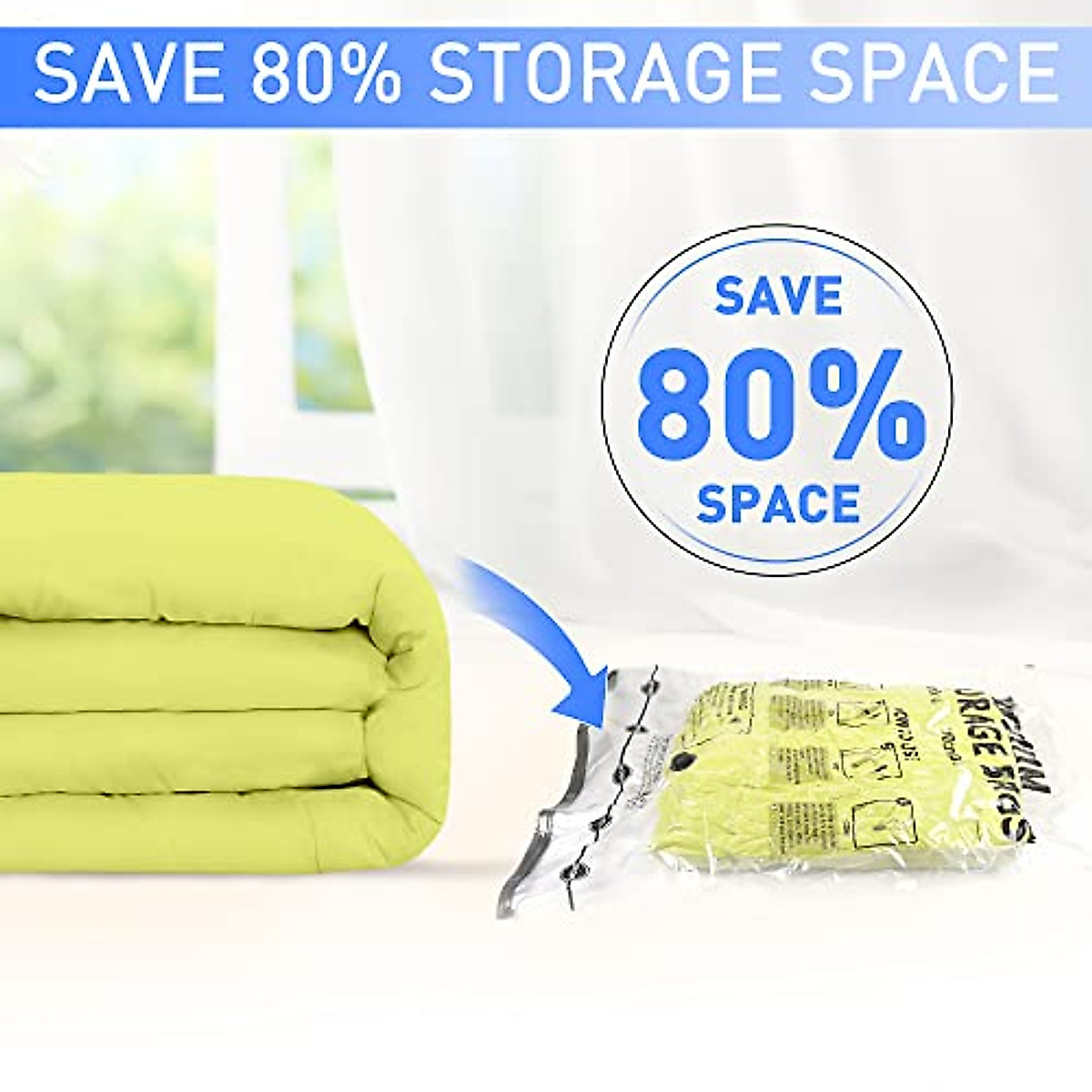 10 Pack Vacuum Storage Bags, Space Saver Bags (10 Large) Compression Storage Bags for Comforters, Pillows, Blankets, Clothes with Hand Pump - 10 Large