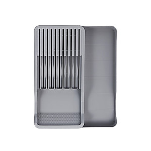 SOMIER Expandable Knife Organizer, Kitchen Drawer Knife Block with Adjustable Compact Flatware Cutlery Tray for Cooking Utensils, 2 Tier Knife Holder Insert for 11 Knives Storage, Gray