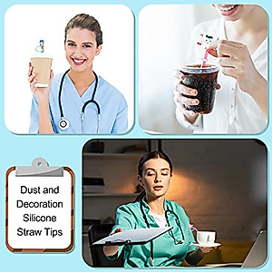Straw Covers Silicone Kawaii Straw Cover Nurse Theme Straw Caps Reusable Drinking Dust Proof Straw Tip Covers for 6-8 mm (Cute, 10 Pcs)