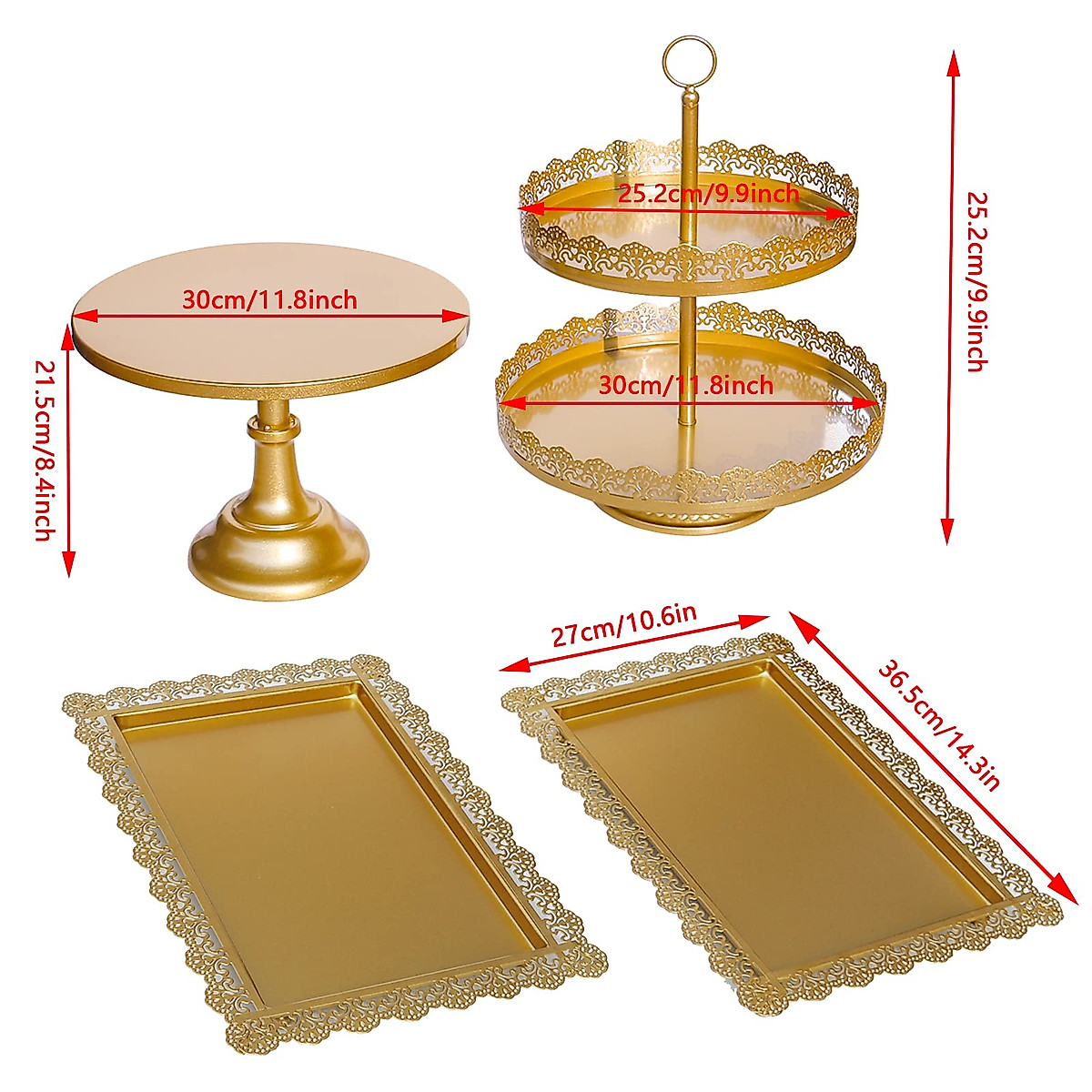 ATRDTO 4pcs Iron Cake Stands Set Cake Holder for Wedding Birthday Baby Shower Gold (Gold)