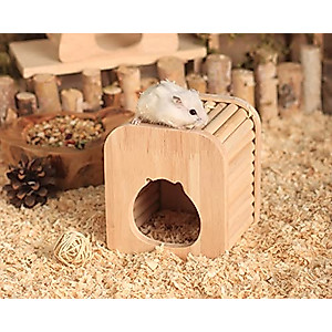 MPMLMF Hamster Sleeping House Hideout& Hamster Wood, Hamster Toys with Climbing Ladder, Hamster Accessories for Hamsters Gerbils Hedgehog or Similar-Sized Pets (Rectangle—Shaped)