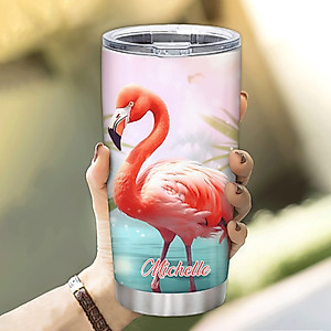 Hyturtle Personalized Gifts For Flamingo Lover - Flamingos Are Awesome Custom Name Stainless Steel Tumbler 20oz With Lid - Idea Bird, Animal lover Gift For Women Girl On Birthday, Christmas