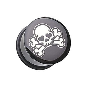 Covet Jewelry Pirate Emo Skull Single Flared Ear Gauge Plug (2 GA (6.5mm))