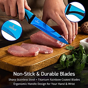 SiliSlick Stainless Steel Steak Knife Set - Titanium Coated Colorful Kitchen Knives with Straight Edge, Smooth & Sharp - Rainbow Iridescent Kitchen Gifts & Accessories