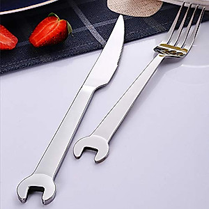24 Pieces Stainless Steel Cutlery Silverware Set Wrench Knife and Fork Spoon Tableware Steak Knife and Fork Kitchen Tools