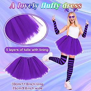 Womens Tulle Tutu Costume Set, Skirt Arm Leg Warmers Striped Socks, 80s Outfit Accessories Set for Women Party, C-Purple