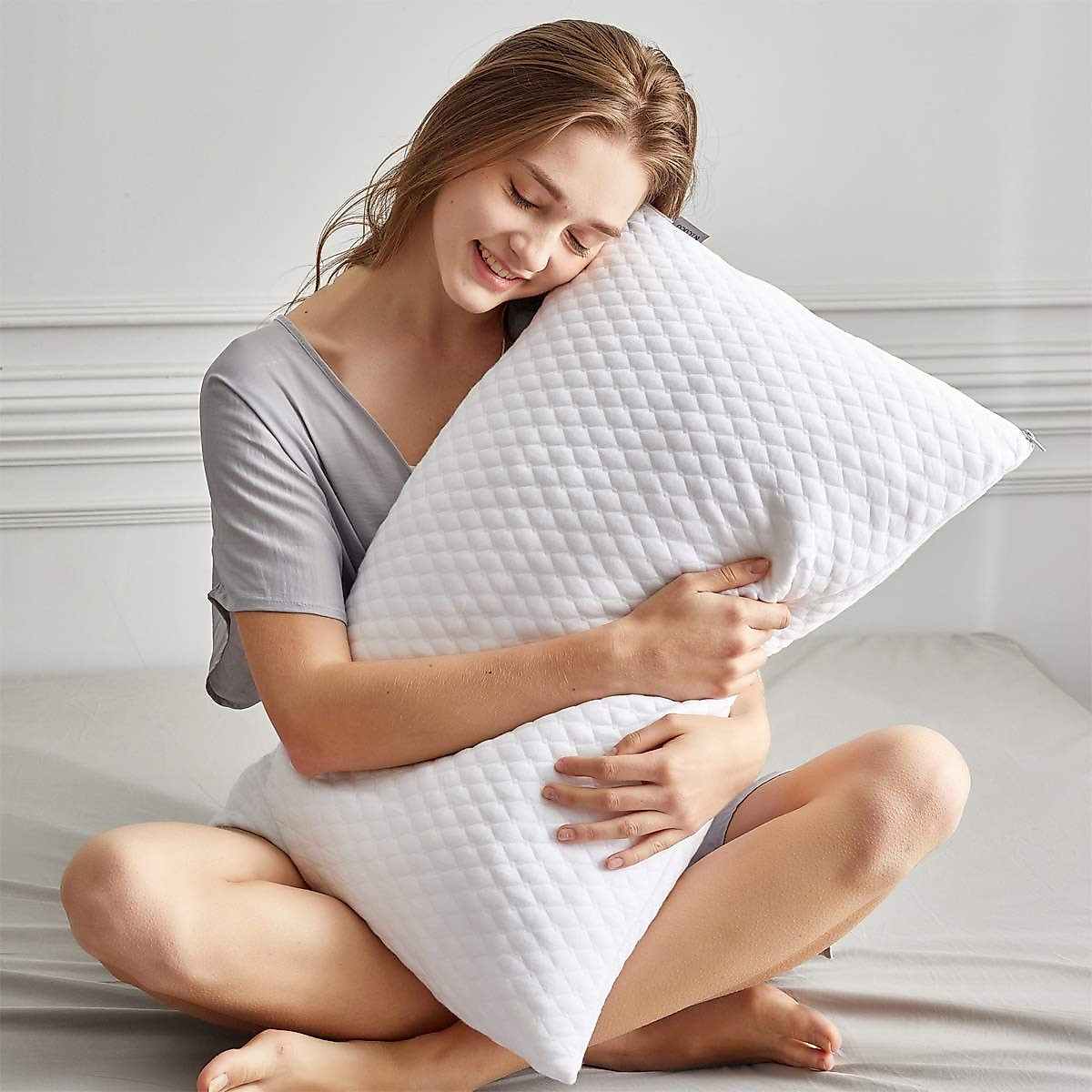 NTCOCO Pillow, Shredded Memory Foam Bed Pillows for Sleeping, with Washable Removable Cooling Hypoallergenic Sleep Pillow for Back and Side Sleeper, King (1-Pack)