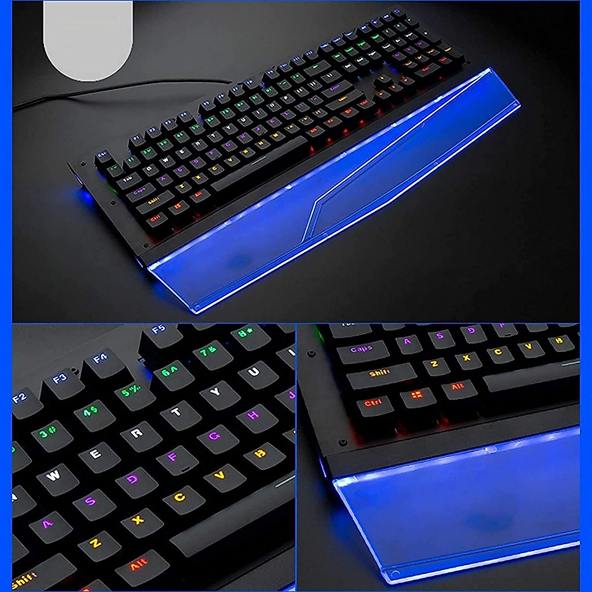 Mechanical Gaming Keyboard LED Backlit Wired Keyboard with Blue Switches for Windows Gaming PC (108 Keys, Black)
