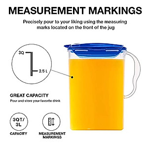 LocknLock Aqua Fridge Door Water Jug with Handle BPA Free Plastic Pitcher with Flip Top Lid Perfect for Making Teas and Juices, 3 Quarts, Blue