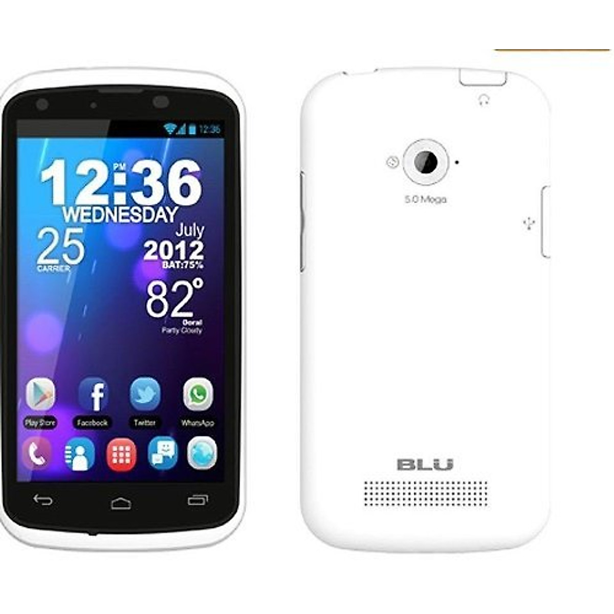 BLU Tank 4.5 W110i Unlocked GSM Phone with Dual SIM, Android 4.1 OS, Dual-Core Processor, 4.5" IPS LCD Touchscreen, 5MP Camera + Secondary VGA Camera, Video, GPS, Wi-Fi, Bluetooth, FM Radio, MP3MP4 Player, Google Apps and microSD Slot - White