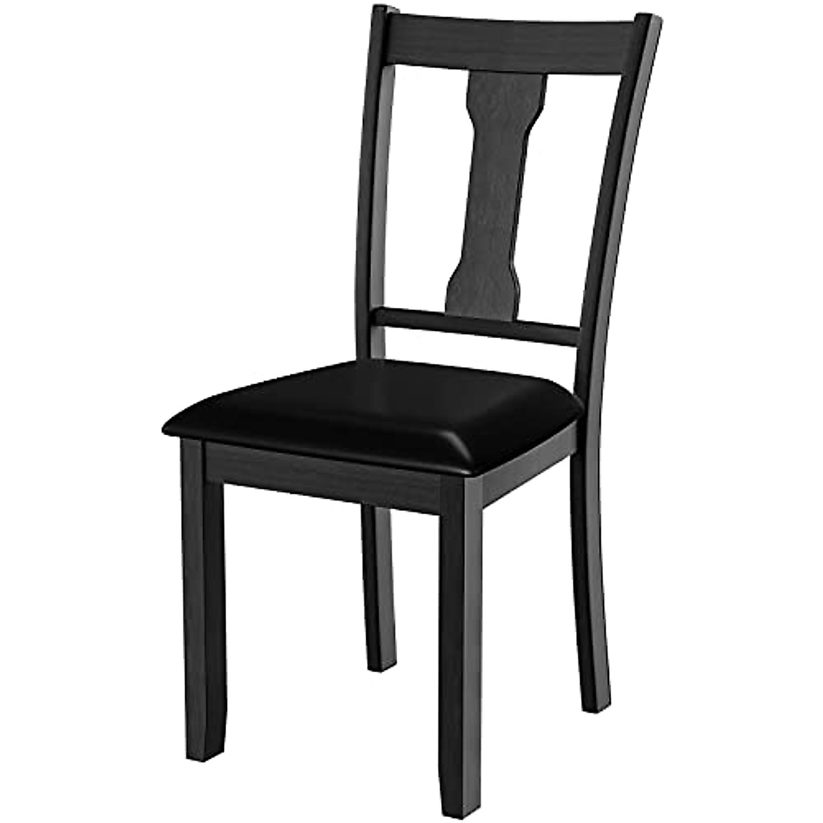 Giantex Set of 2 Black Dining Chairs, Upholstered High Back Kitchen Chairs w/Rubber Wood Frame, Anti-Scratch Foot Pads, Wooden Traditional Dining Side Chairs