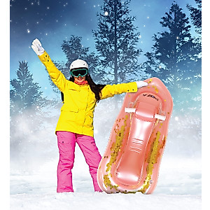 POZA Inflatable Rose Gold Snowmobile Sled - Luxurious Snow Sled with Handles filled with Gold Snowflake Confetti, Premium Cold Resistant PVC Heavy Duty Sled, Ski Sled for Adults and Kids - 51 Inches