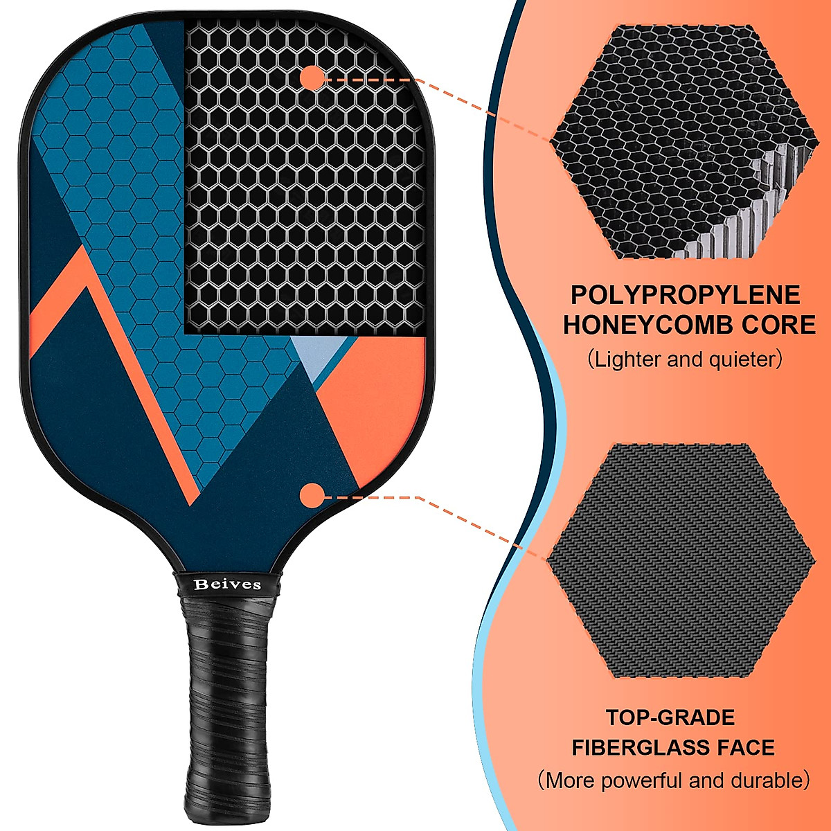 BEIVES Pickleball Paddles, Fiberglass Surface Pickleball Paddles Set of 4, Pickleball Set with 4 Pickleball Rackets, 4 Pickleball Balls, 1 Pickleball Bag, Pickle Ball Paddle Set ​for Men Women