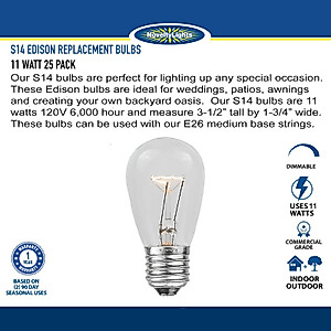 Novelty Lights 25 Pack S14 Outdoor Patio Edison Replacement Bulbs, E27 Medium Base, Amber/Orange, 11 Watt