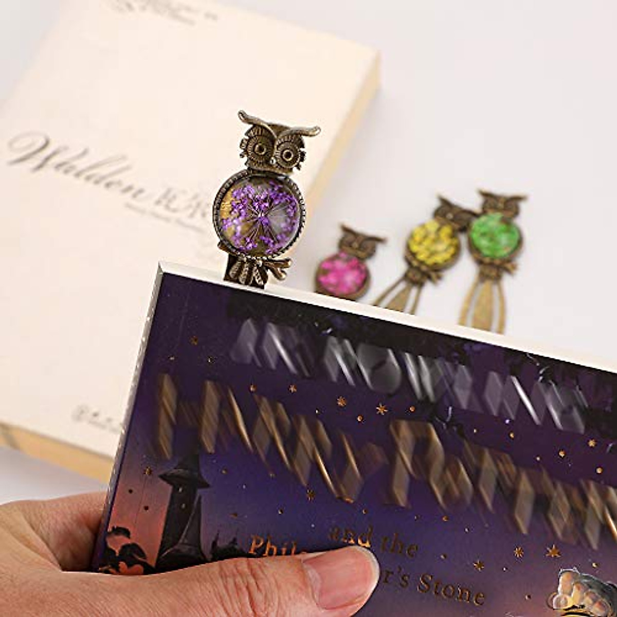 BTSKY Set of 6 Retro Owl Metal Bookmark Bronze Book Mark Clip with Dried Flower Practical Book Page Marker Tool for Library School Book Club, Ideal Gifts for Girls Women Book Lovers Reading