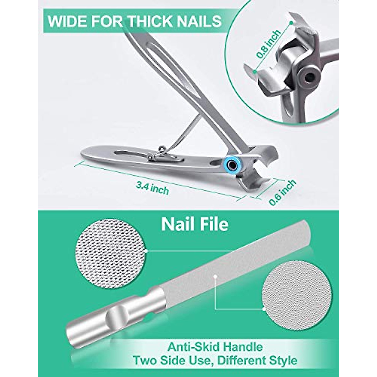 Toenail Clippers for Thick Nails, Large Nail Clippers for Thick & Ingrown Toenails Podiatrist Toenail Clippers Kits Stainless Steel Super Sharp Curved Blade Grooming Nail Tool for Man & Women