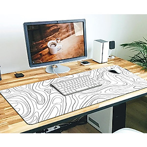 Topographic Gaming Mouse Pad, Extended XL Mousepad with Anti Slip Base, Large Desk Mat Keyboard and Mouse Minimalist Contour for Office 31.5 x 11.8 in