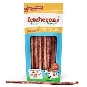 FETCHERONI Thin Bully Sticks for Dogs - Premium Single Ingredient Dog Treats for Small Dogs and Teething Puppies- Great Flavor - Beef Bully Sticks for Small Dogs, Puppy chew Sticks (12 Inch, 10 Pack)