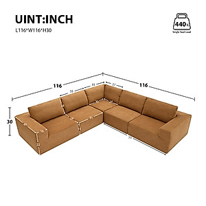 Merax 116" Modular Sectional Sofa, Luxury Floor Couch Set, Chenille Upholstered Indoor Furniture Foam-Filled Sleeper Bed for Living Room, Bedroom, 5 PC Free Combination, 5 Seats-L Shape, Brown