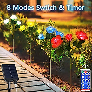 PINPON Christmas Solar Garden Landscape Lights Outdoor, 4 Pack Waterproof Flower Fairy Decorative Lights with Bigger Solar Panel for Pathway Yard Patio Decor, Multi-Color