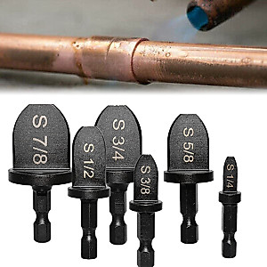 Saipe 6pcs 1/4 Inch Hex Shank Swaging Tool Drill Bit Set Copper Pipe Flaring Tool Air Conditioner Copper Pipe Swaging Flaring Drill Bits Tube Expander (1/4'', 3/8'', 1/2'', 5/8'', 3/4'', 7/8'')