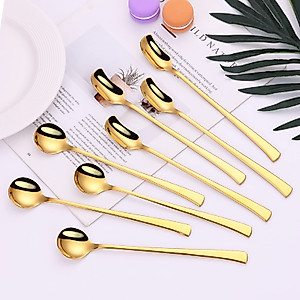Mafier 7.87/7.48-Inch Long Handle Spoon,Ice Tea Spoons,Stirring Spoons,Coffee Spoon,Stainless Steel Cocktail Spoon,Coffee Bar Accessories Set of 8(Gold)
