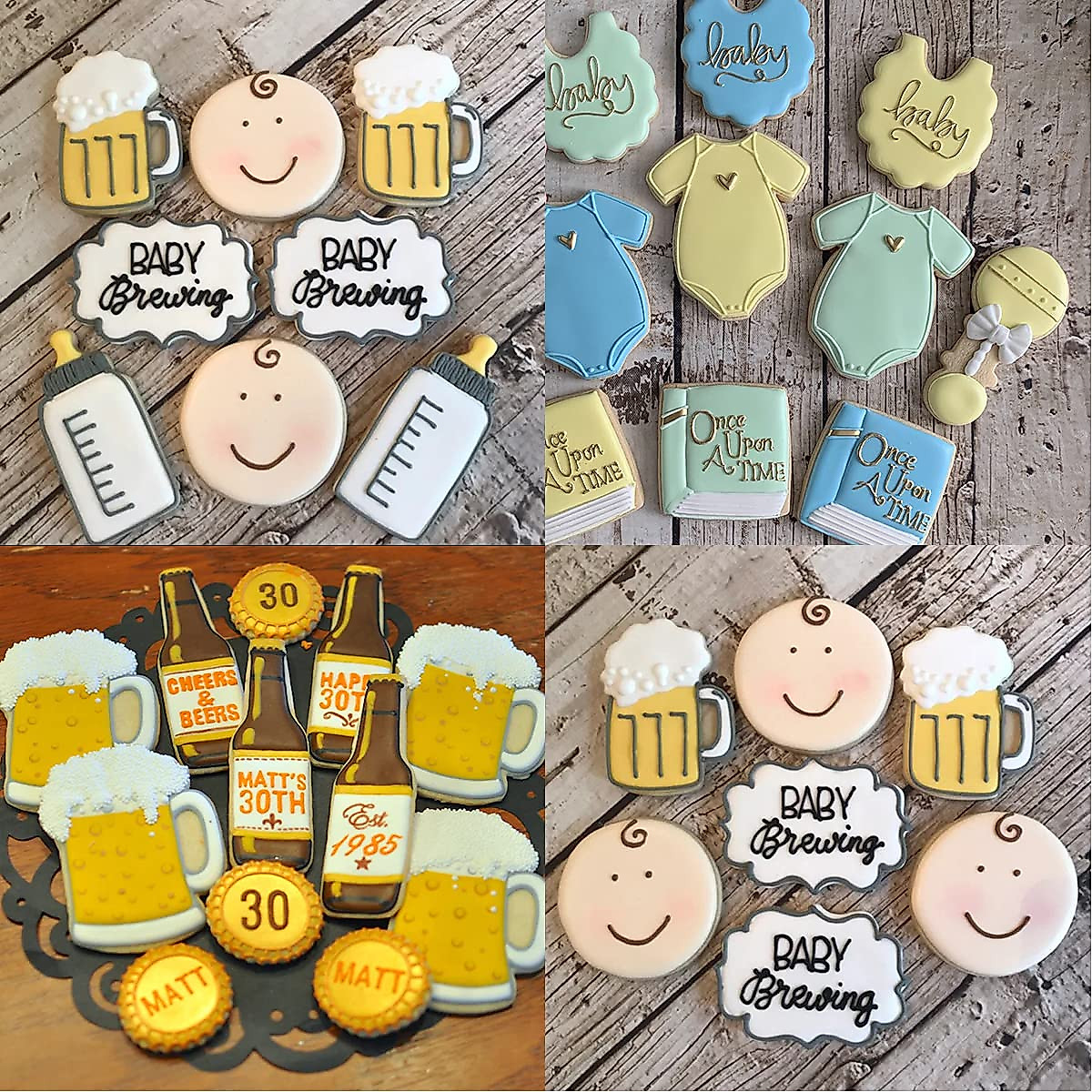 Beer Themed Cookie Cutters Stainless Steel, Baby Brewing Beer Set Beer Mug Bottle Onesie Rattle Baby Bottle Photo Plaques Dough Fondant Biscuit Molds for Baby Shower