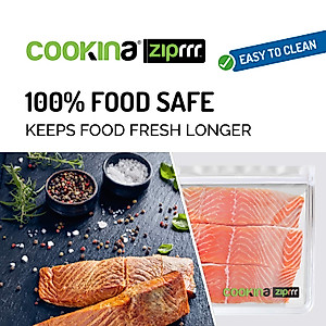 COOKINA ZipRRR Reusable Sandwich Bags – Freezer Safe and Leak-Proof PEVA Storage Bags (Pack of 2), clear, 8.07-inch x 7.87-inch