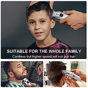 Hatteker Hair Clippers for Men Professional, Cordless Barber Clippers for Hair Cutting and Grooming, Upgrade Rechargeable Beard Trimmer Large Smart LED Display & IPX7 Waterproof (Silver)