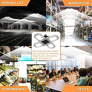 2 Pack LED Garage Lights, 145W 16500 Lumens Deformable Garage Ceiling Lighting, 6000K Daylight with Four Leaf Garage Ceiling Light Fixture E26/E27 LED Shop Light for Barn Basement Workshop Warehouse