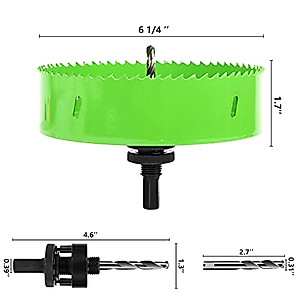 LifeIdeas 6 1/4 inch Hole Saw, Bi-Metal & Heavy Duty Hole Saw with Arbor Mandrel, Hole Drilling Cutter for Cornhole Boards, Metal, Drywall, Plasterboard, Wood and Plywood