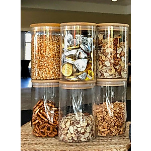 Glass Food Storage Containers Jar Seal Bamboo Lids, Stackable 30oz Set of 3, Pantry Storage Jar for Flour rice Cereal Sugar Tea Coffee Beans Snacks