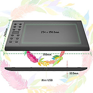 Drawing Tablet GAOMON M106K PRO 10 x 6.25 inches Large Graphic Tablet, Digital Art Tablet Supports Tilt Function with 12 Shortcut Keys, Battery-Free Stylus, Work with Mac, Windows PC & Android